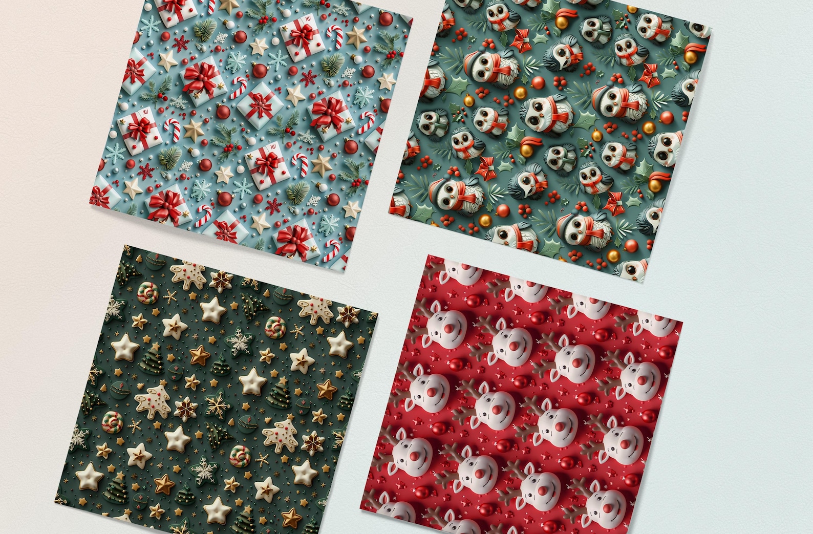 3D Christmas Seamless Patterns, Cute Christmas Digital Papers ...