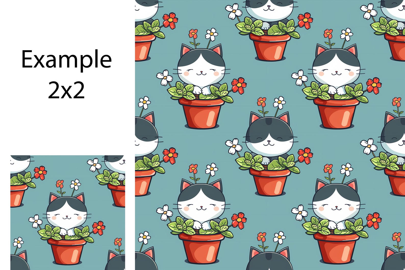 Kittens in the Pots Seamless Pattern, Cute Cats Digital Papers, Kawaii ...