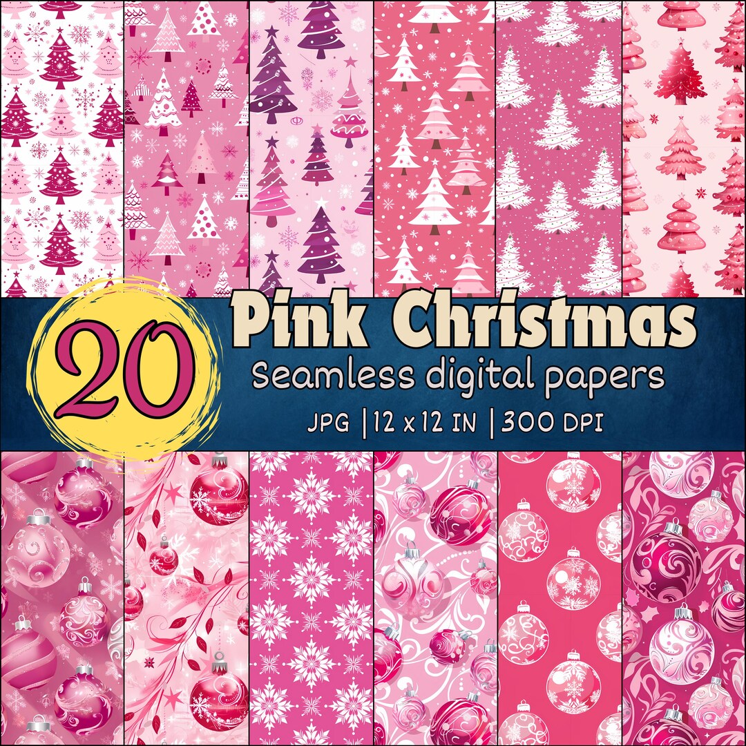 Pink Christmas Seamless Patterns, Pink Holidays Digital Papers, Cute ...