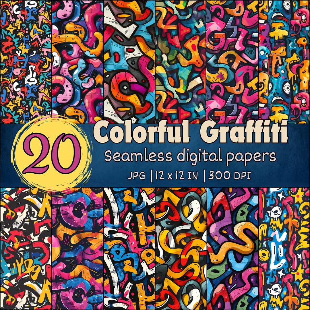 Colorful Graffiti Seamless Patterns, Urban Digital Papers, Vibrant ...