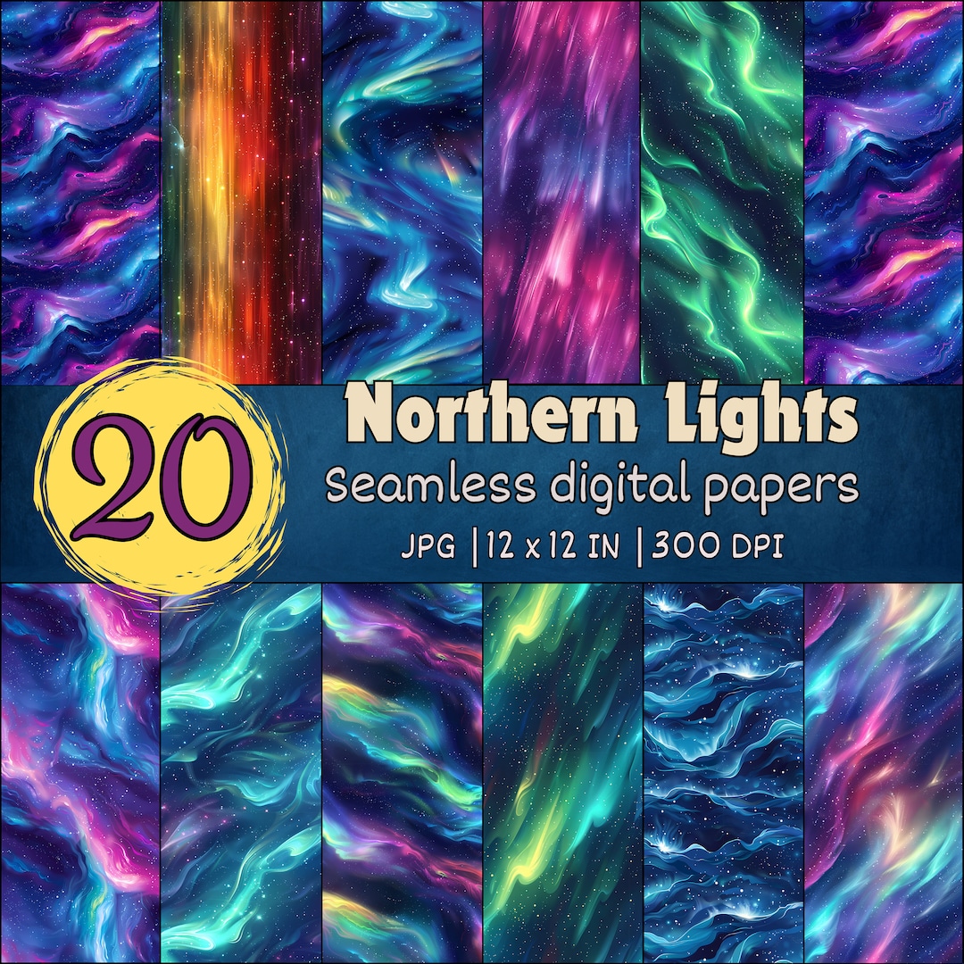 Northern Lights Seamless Pattern, Northern Lights Digital Paper ...