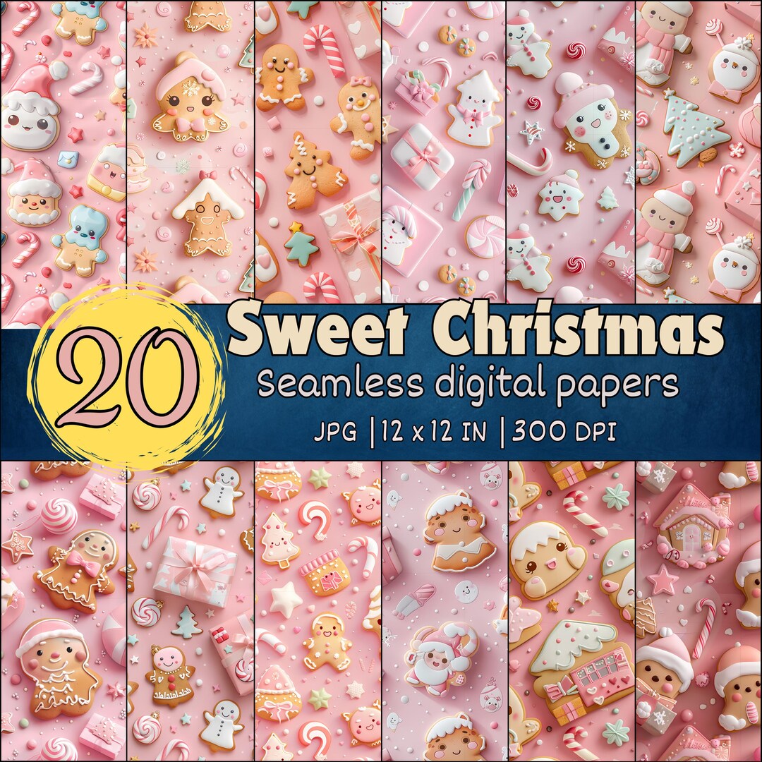 Sweet Christmas Seamless Patterns, Cute Christmas Cookies Digital ...