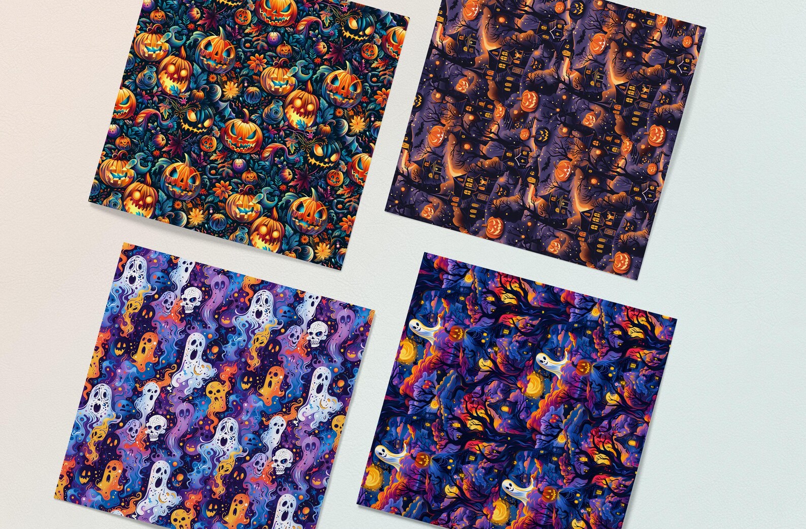 Colorful Halloween Seamless Patterns, Spooky Halloween Digital Papers ...