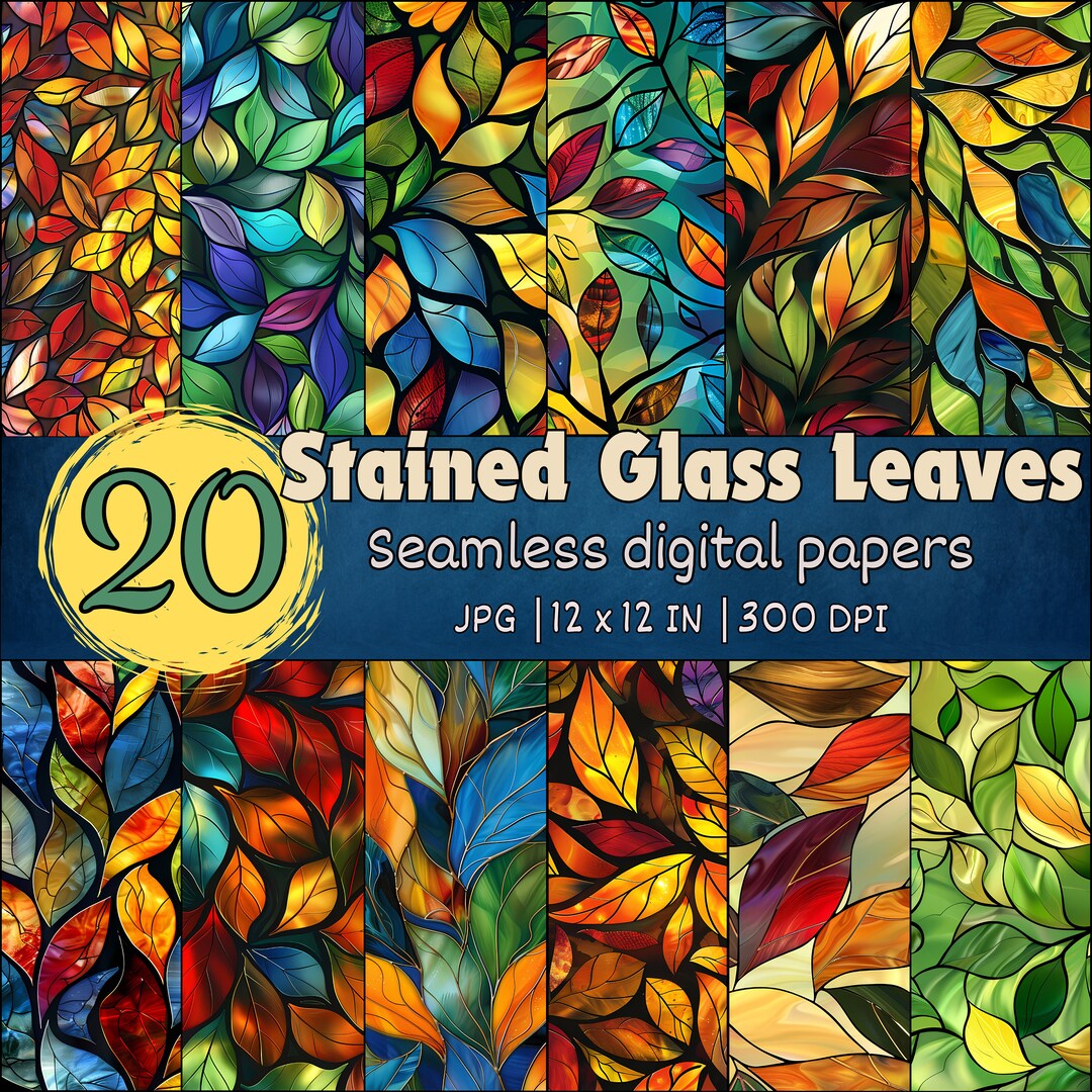 Stained Glass Leaves Seamless Pattern, Stained Glass Nature Repeating ...