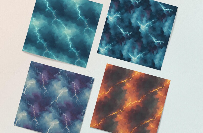 Lightning Bolt Seamless Patterns, Electric Storm Digital Paper ...