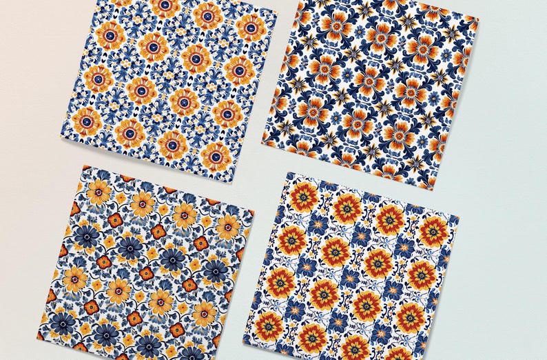 Mexican Talavera Tile Seamless Patterns, Colorful Folk Art Digital ...