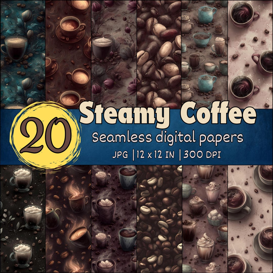 Coffee Digital Papers – Steamy Hot Drink Seamless Patterns, Cafe ...