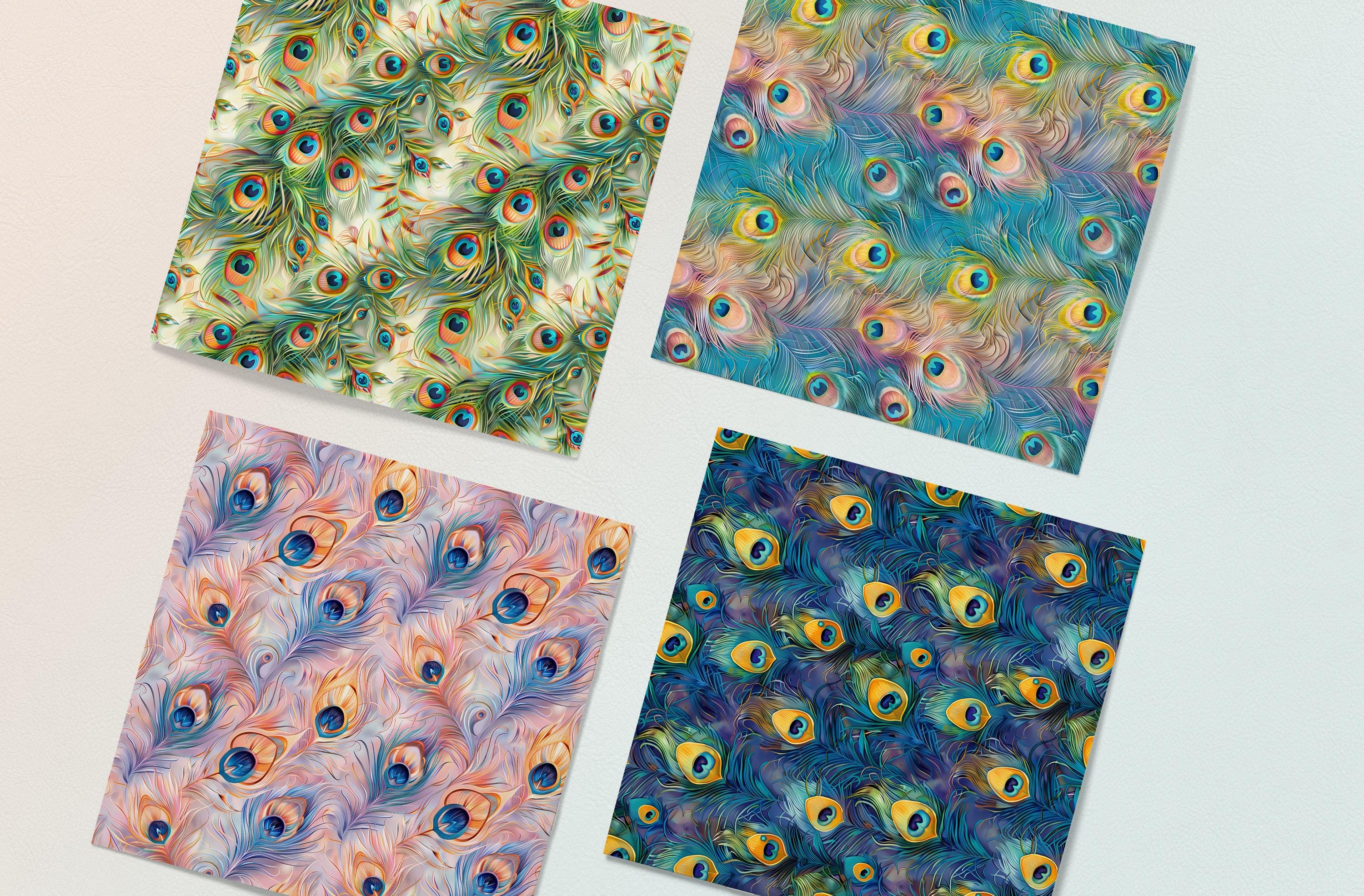 Peacock Feather Seamless Patterns, Elegant Feather Digital Papers ...