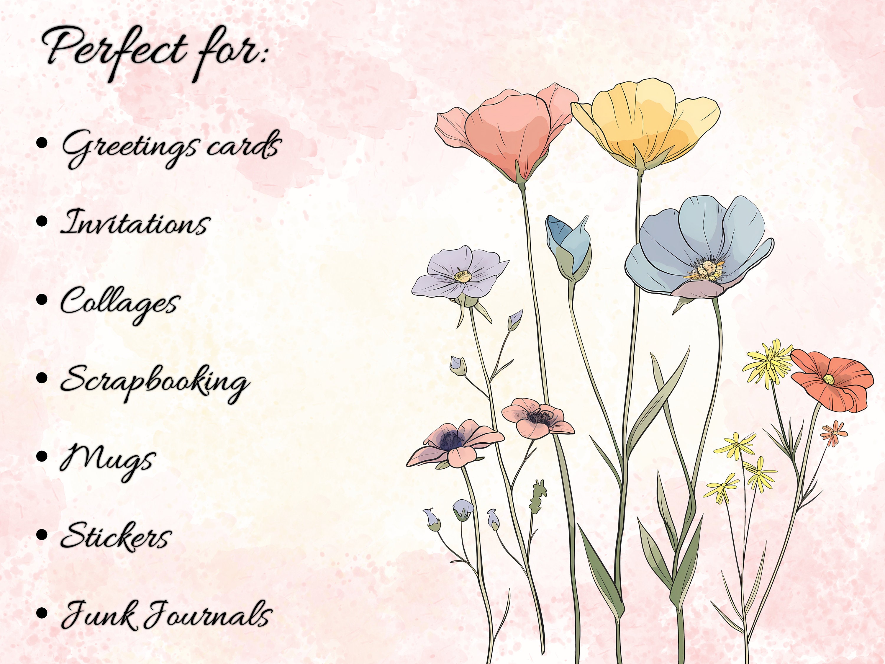 Watercolor Spring Flowers Clipart, Floral Clipart, Wildflowers Clipart ...