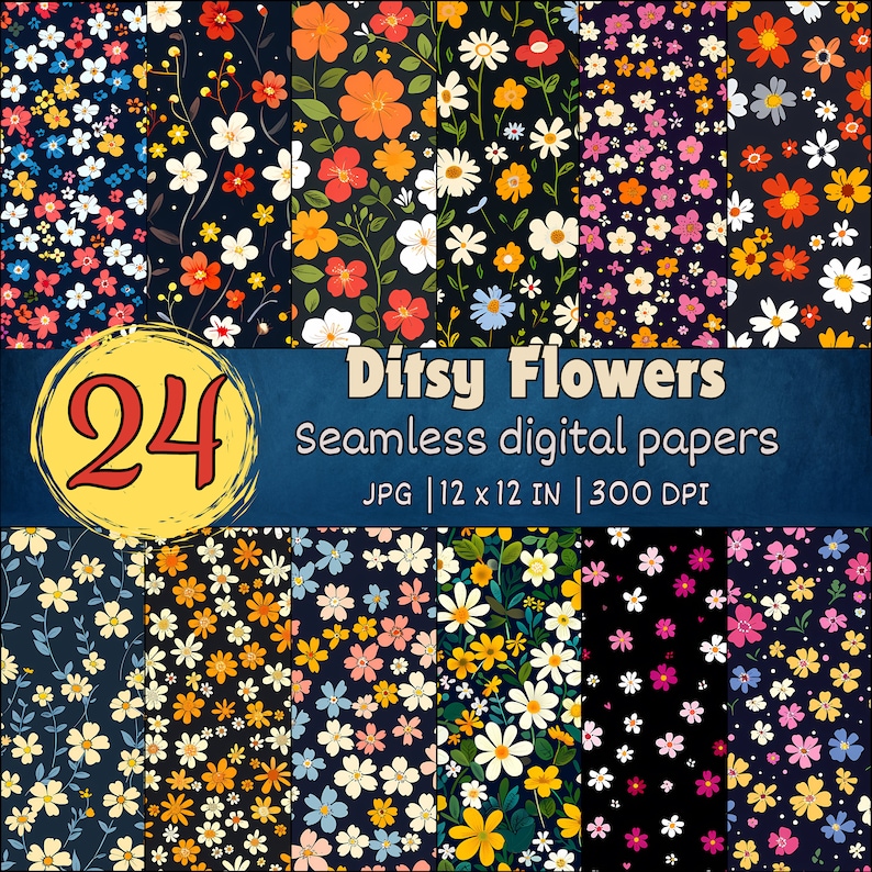 Ditsy Floral Seamless Patterns, Printable Paper Pack, Wildflower Fabric ...
