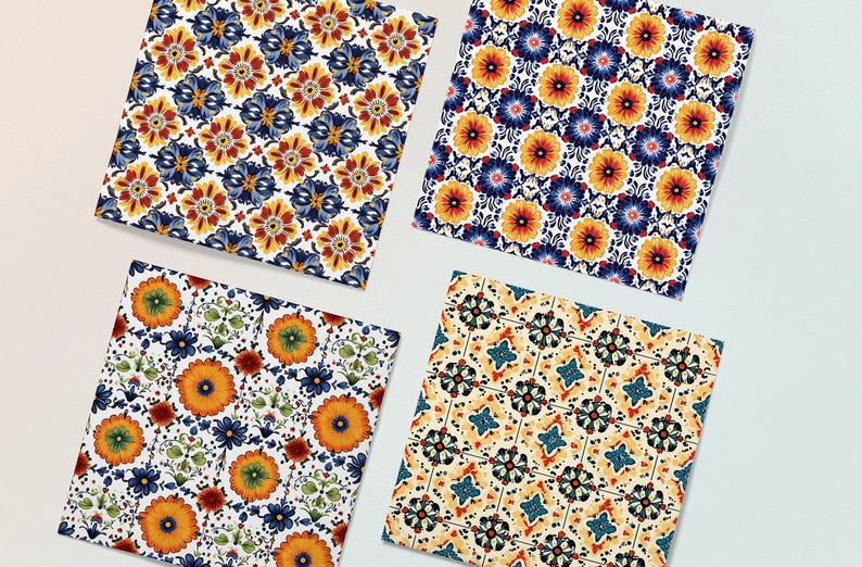 Mexican Talavera Tile Seamless Patterns, Colorful Folk Art Digital ...