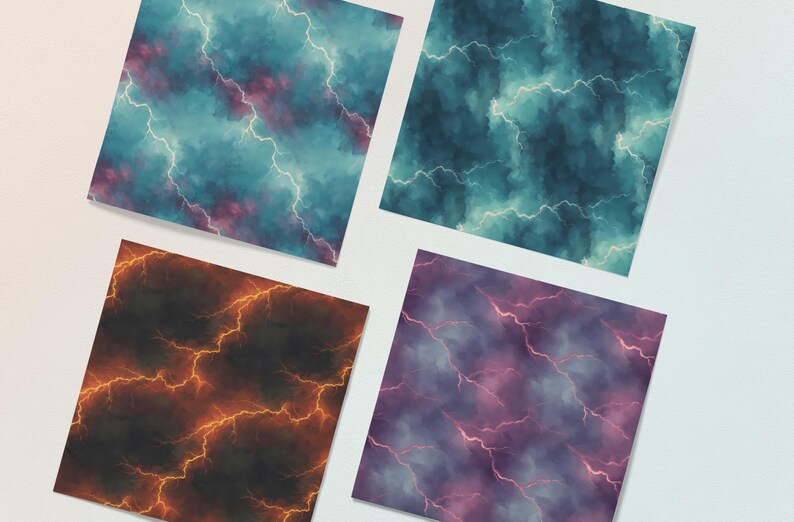 Lightning Bolt Seamless Patterns, Electric Storm Digital Paper ...
