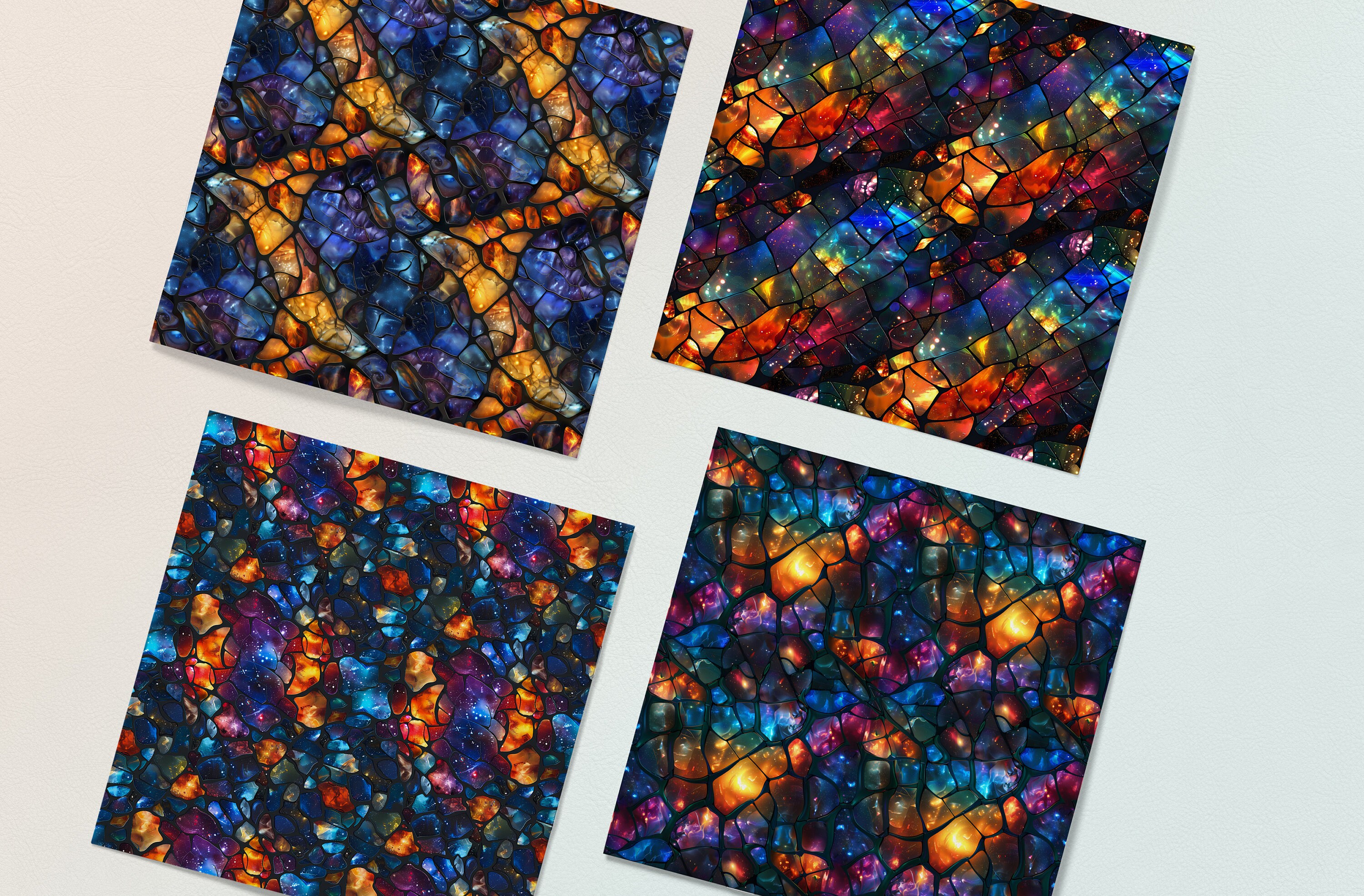 Galactic Stained Glass Texture Seamless Pattern, Cosmic Stained Glass ...