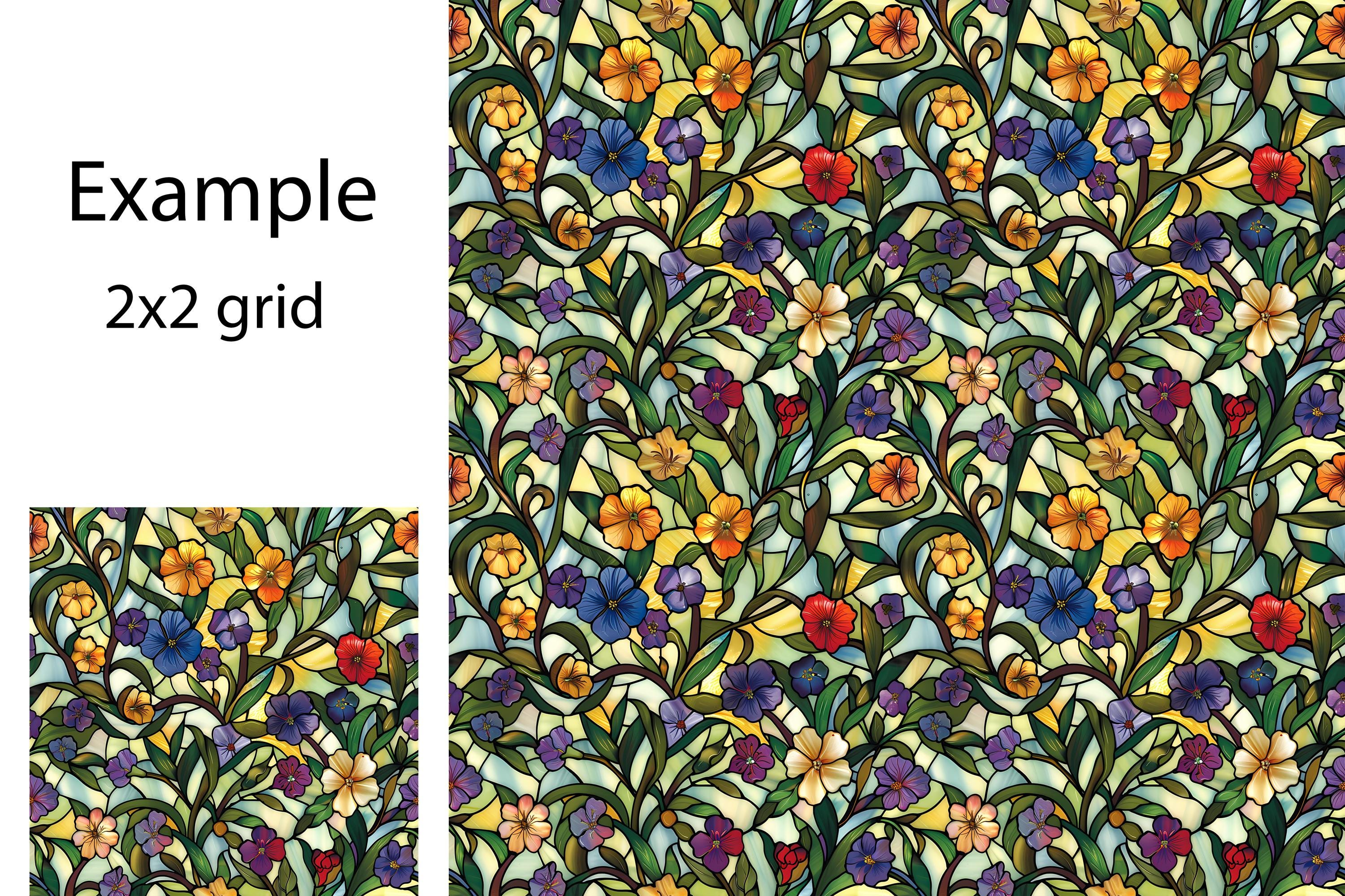 Stained Glass Flowers Seamless Patterns, Vibrant Floral Digital Papers ...
