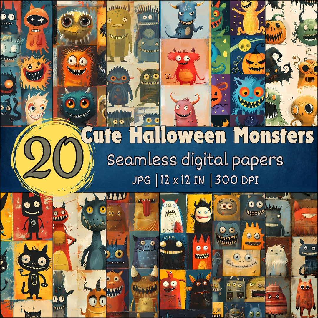 Cute Halloween Monsters Digital Papers, Halloween Seamless Patterns ...