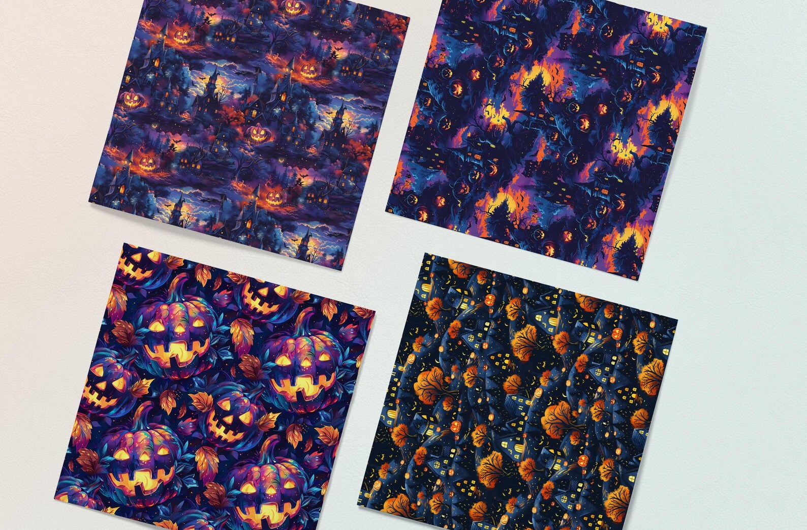 Colorful Halloween Seamless Patterns, Spooky Halloween Digital Papers ...
