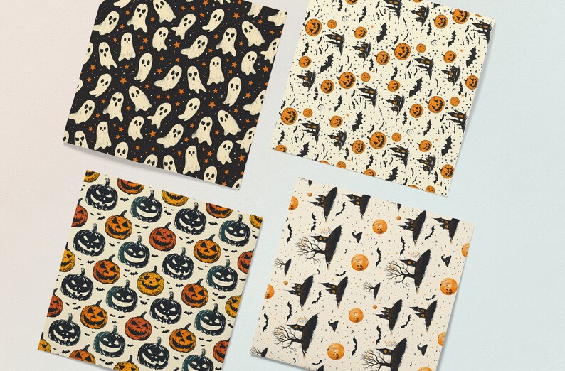 Retro Halloween Seamless Pattern, Retro Style Halloween Digital Papers ...