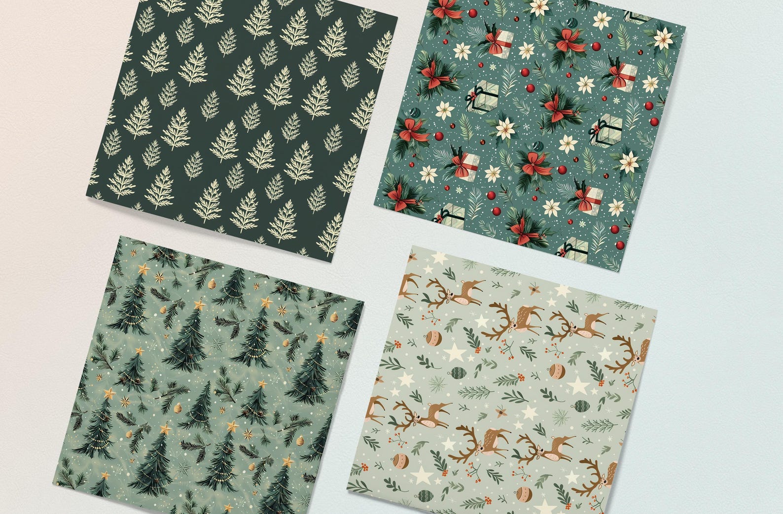 Christmas Seamless Patterns, Sage Green Xmas Digital Papers, Christmas ...