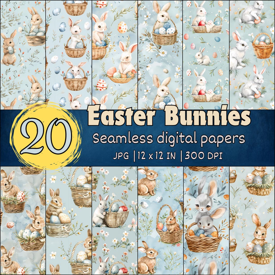 Easter Bunnies Seamless Patterns, Cute Easter Bunny Digital Papers ...