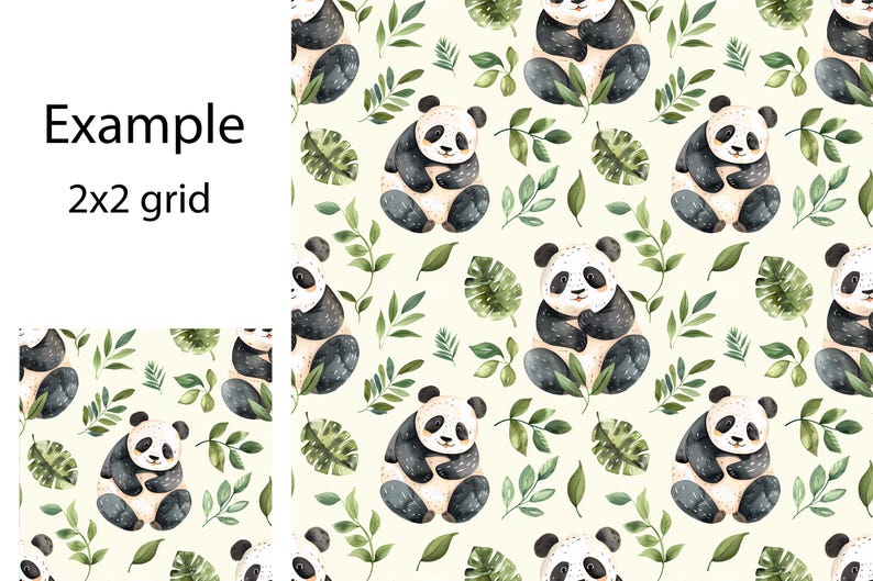 Cute Panda Seamless Patterns, Bamboo Forest Digital Papers, Watercolor ...