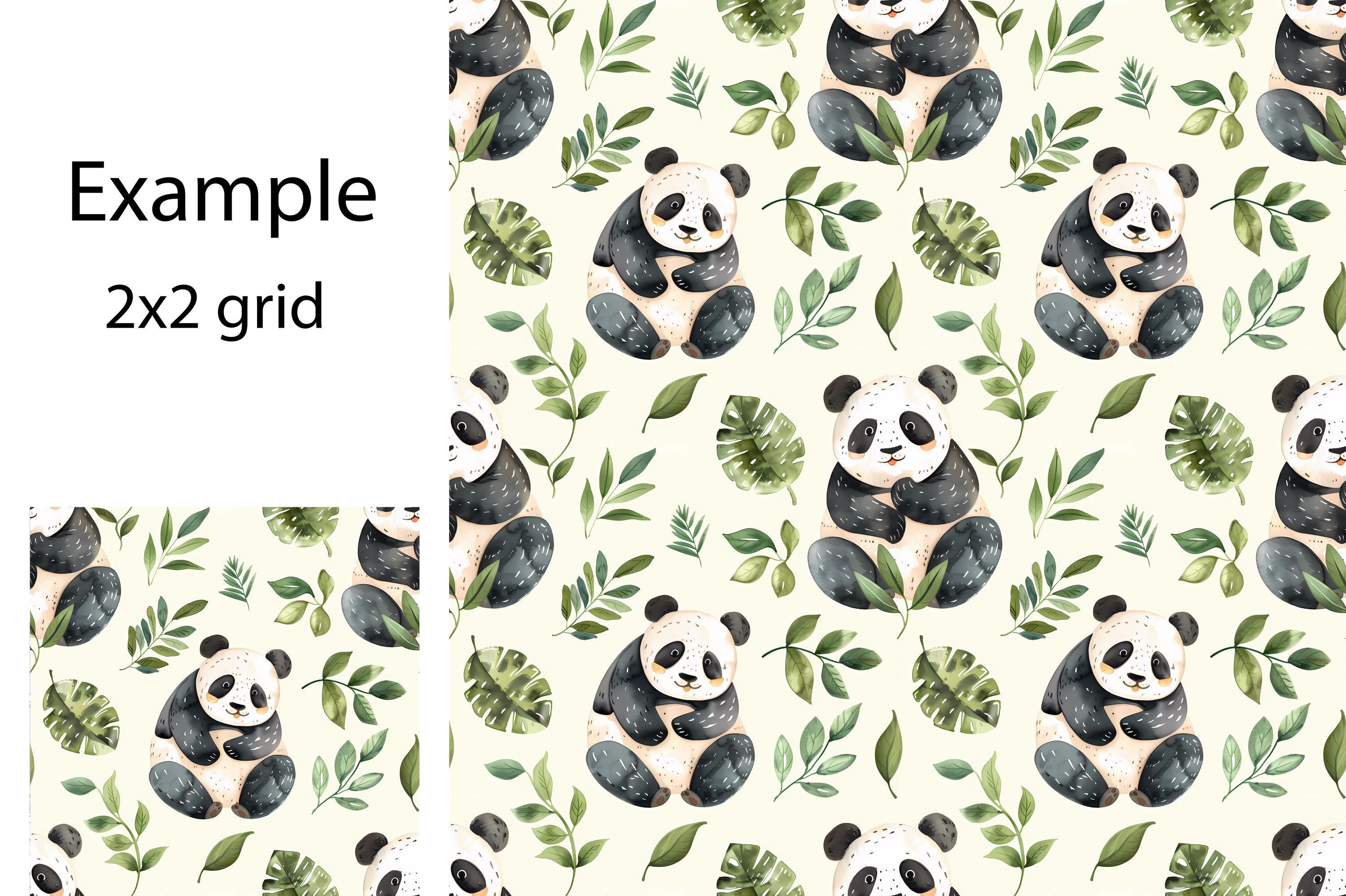 Cute Panda Seamless Patterns, Bamboo Forest Digital Papers, Watercolor ...