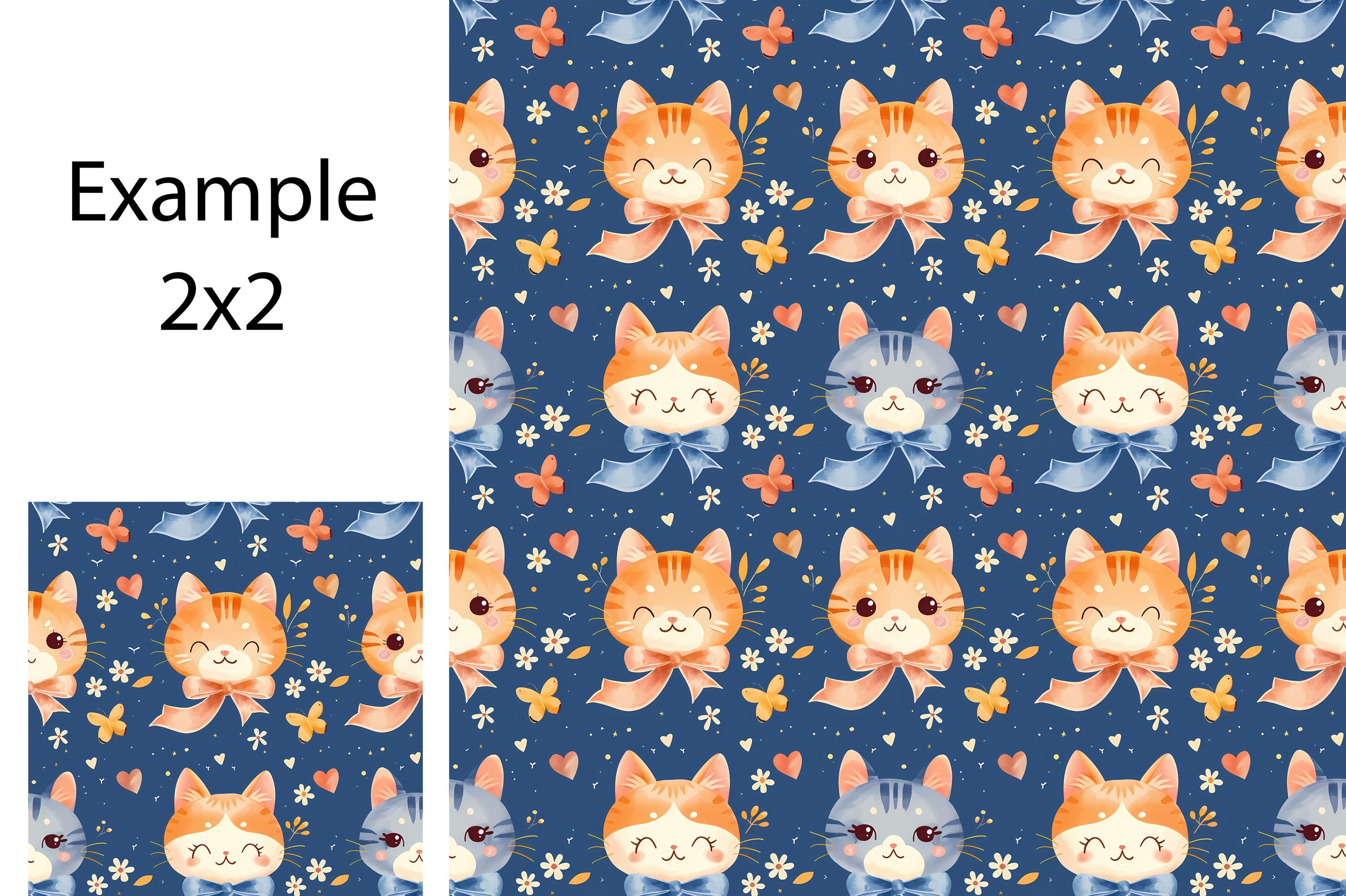 Cute Kittens With Ties Seamless Patterns, Kawaii Kittens Digital Papers ...