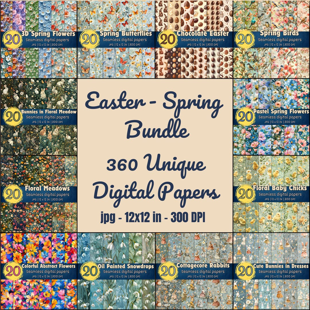 Easter-spring Digital Paper Bundle, Floral Seamless Patterns, Vibrant ...