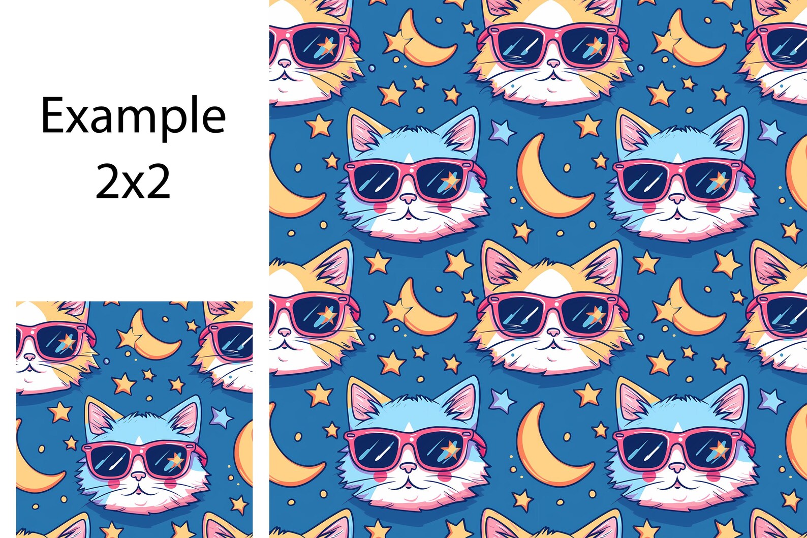 Cute Cat With Glasses Digital Papers, Kawaii Kittens Seamless Patterns ...
