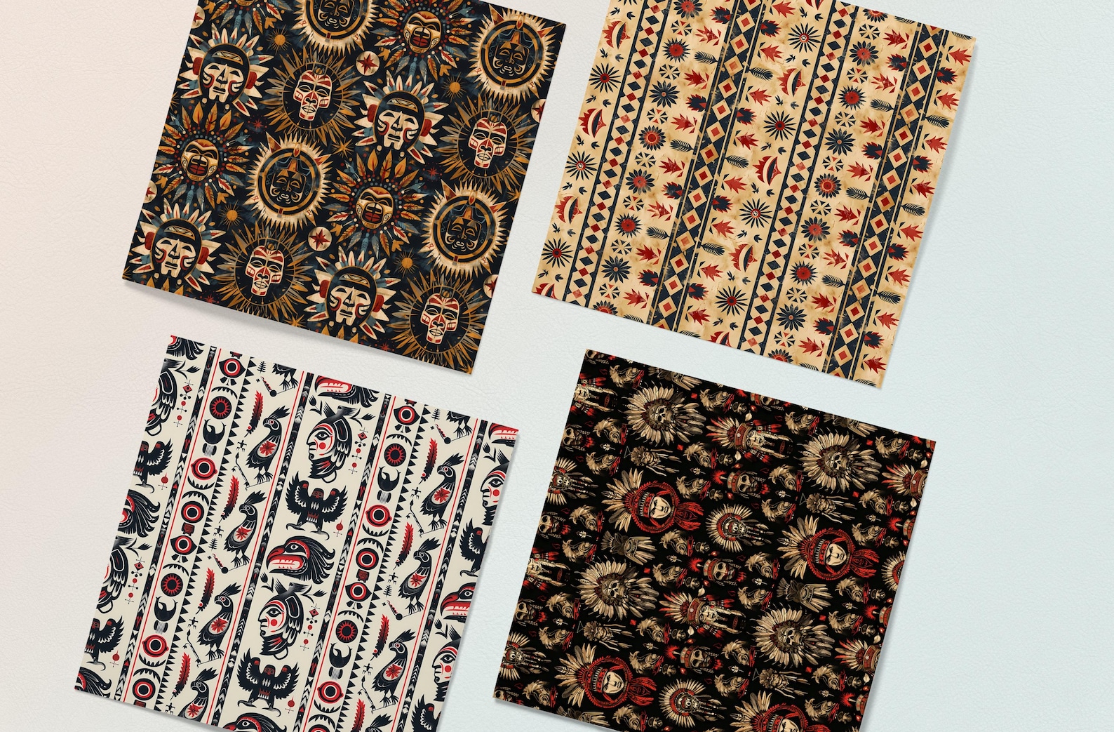 Native American Symbols Seamless Patterns, Tribal Digital Papers ...