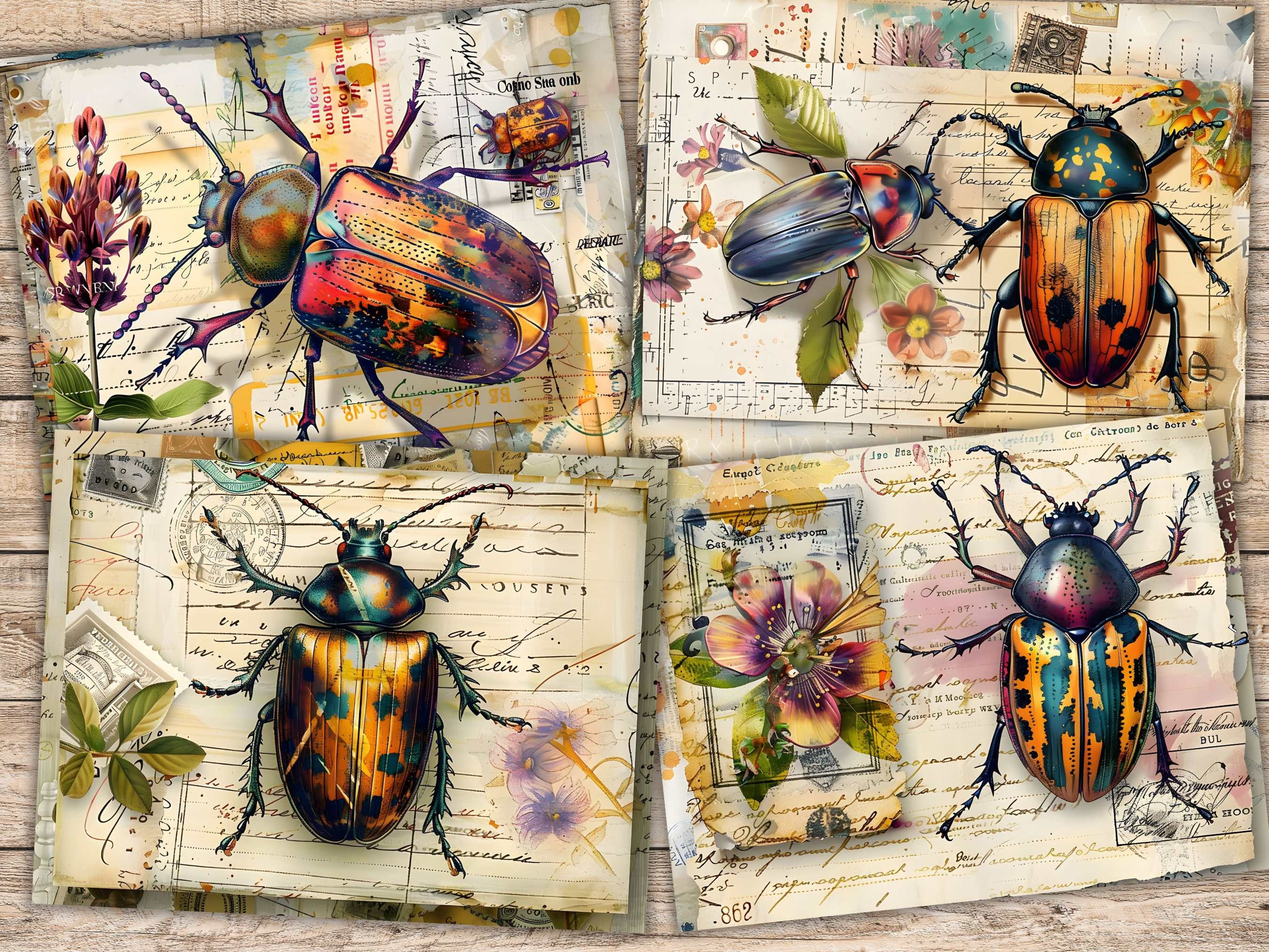 Vintage Insects Junk Journal Printable Pages, Watercolour Bugs Junk ...