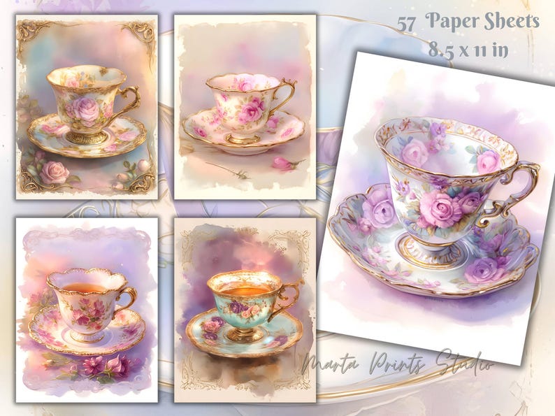 Vintage Tea Junk Journal Pages, Teapot Printable Scrapbook Supplies ...