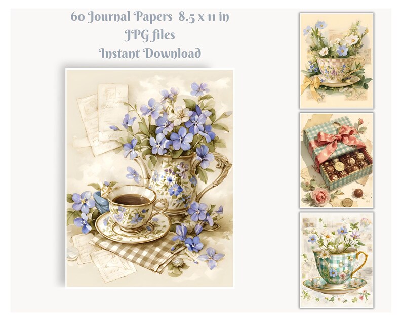 Vintage Tea Junk Journal Pages, Teapot Printable Scrapbook Supplies ...