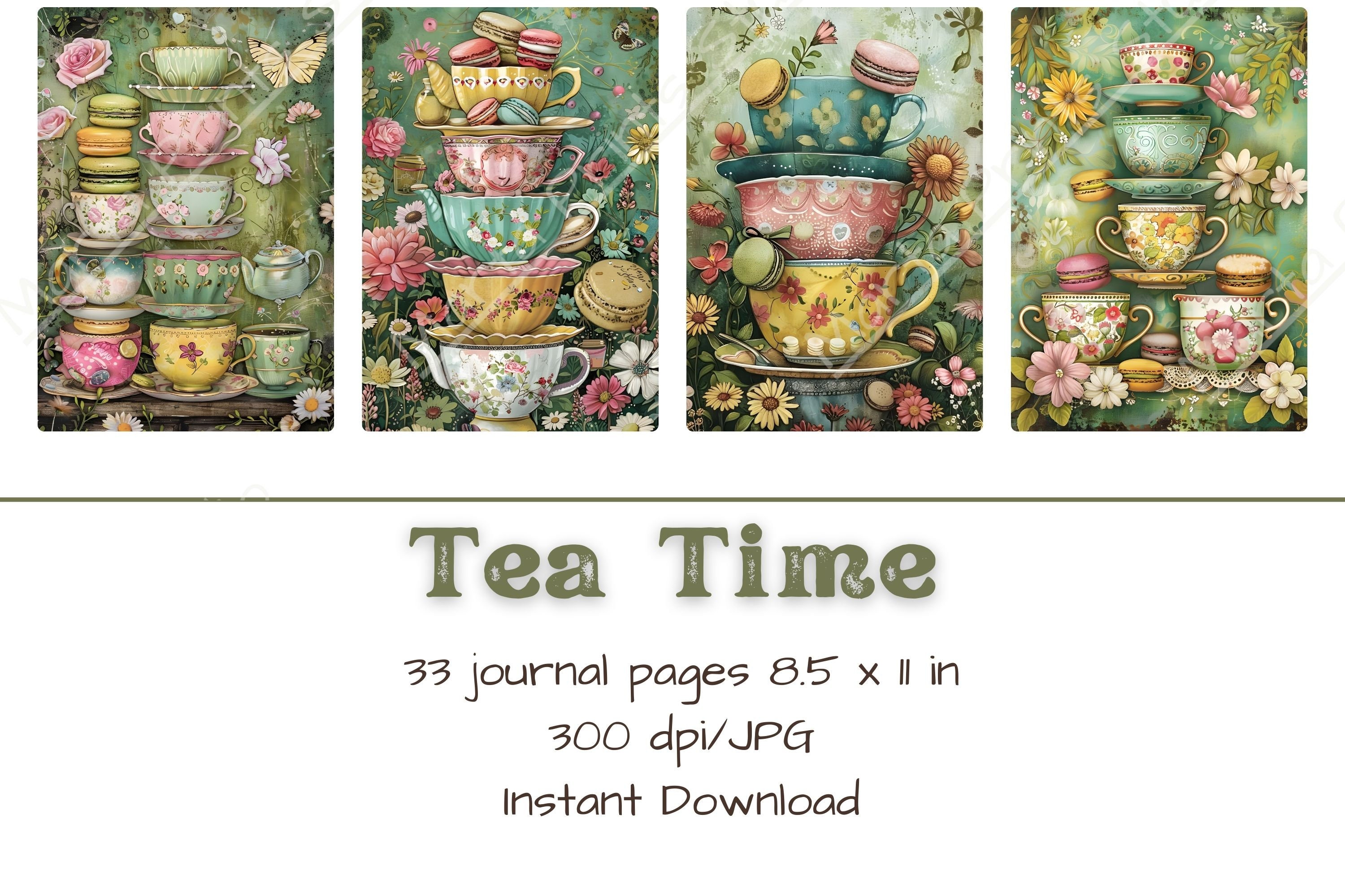 Tea Time Junk Journal Pages, Teapot Printable Kit, Digital Download ...