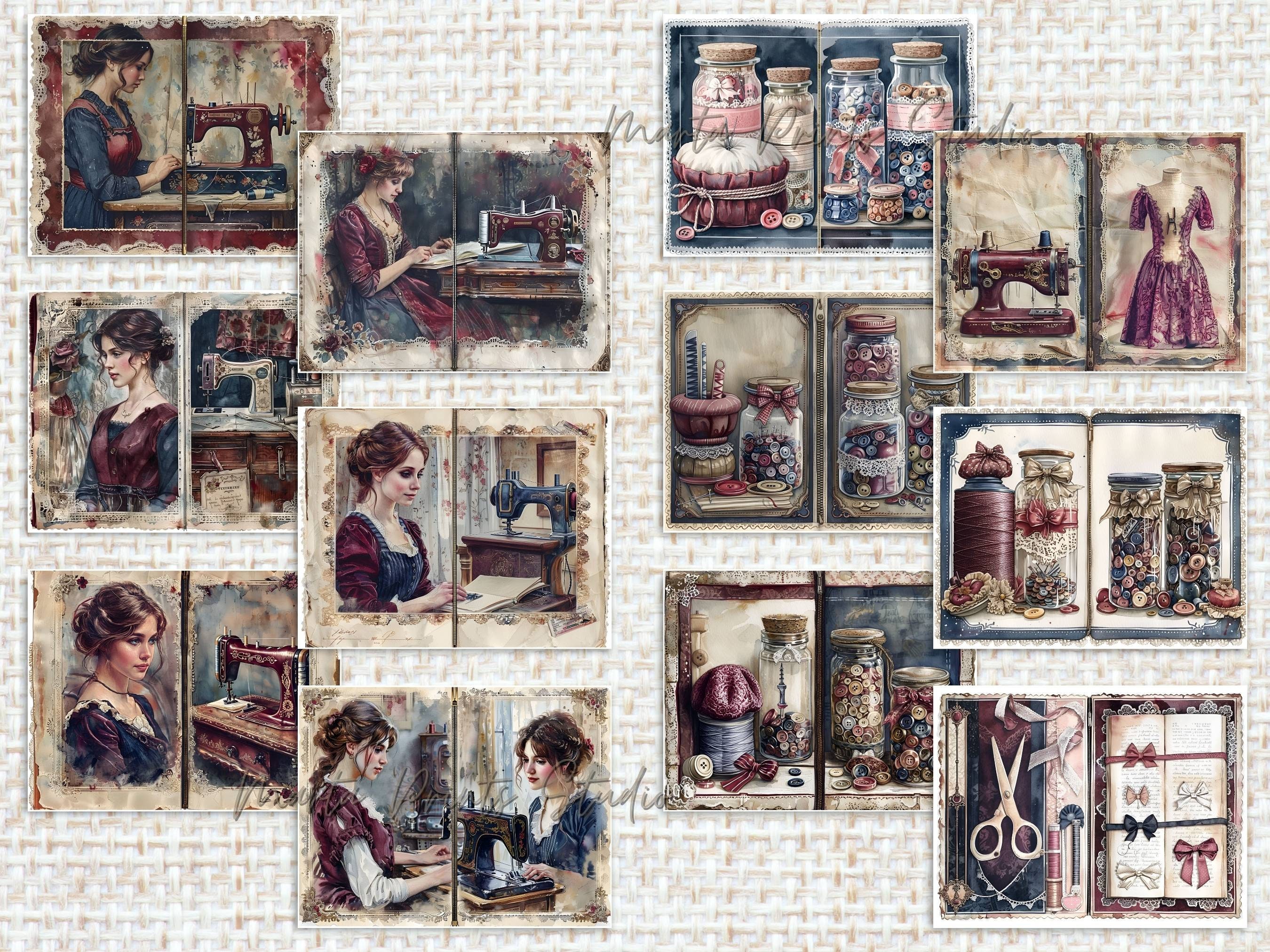 Vintage Sewing Junk Journal Pages, Digital Kit, Sewing Machine Ephemera ...