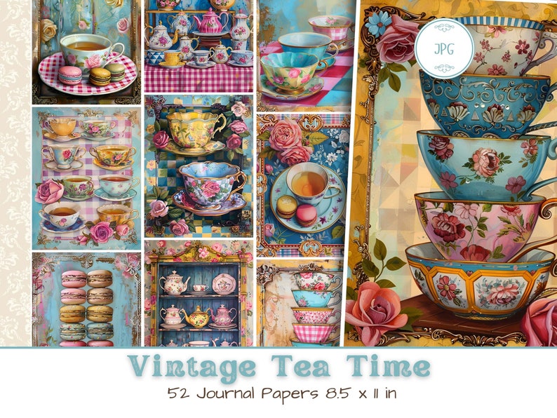 Vintage Tea Junk Journal Pages, Teapot Printable Scrapbook Supplies ...