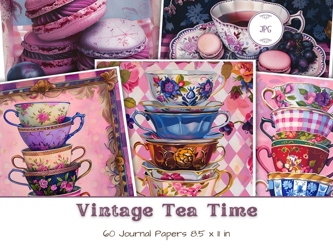 Vintage Tea Junk Journal Pages, Retro Teapot Printable Scrapbook Kit ...