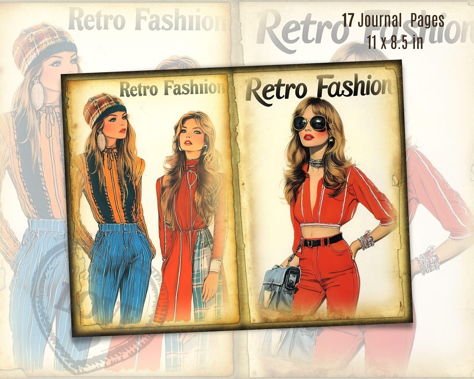 Vintage 1970s Fashion Printables 70s Fashion Junk Journal Pages Retro ...