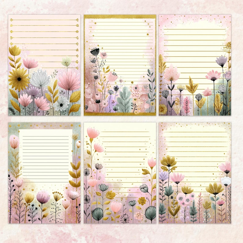 Floral Lined Journal Pages – Printable Filler Paper, Wildflower ...