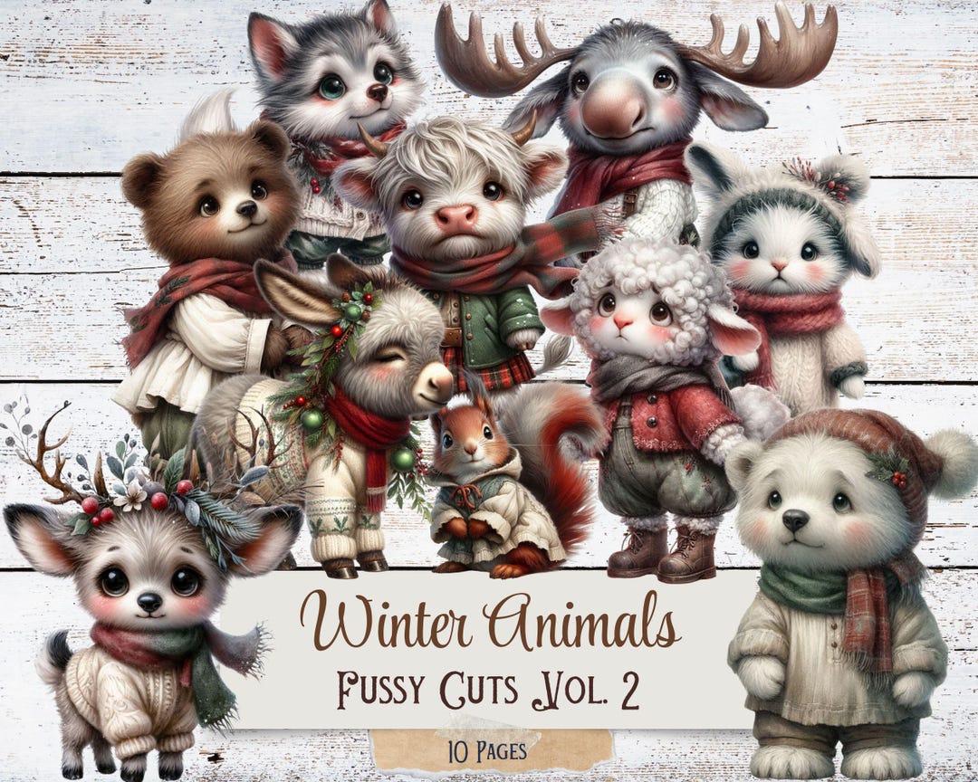 Winter Animals Fussy Cuts – Cosy Woodland Animal Printables, Christmas ...