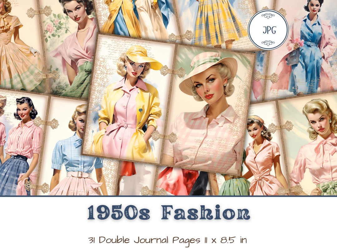 Vintage 50s Fashion Printable Junk Journal Pages, Retro 1950s Fashion ...