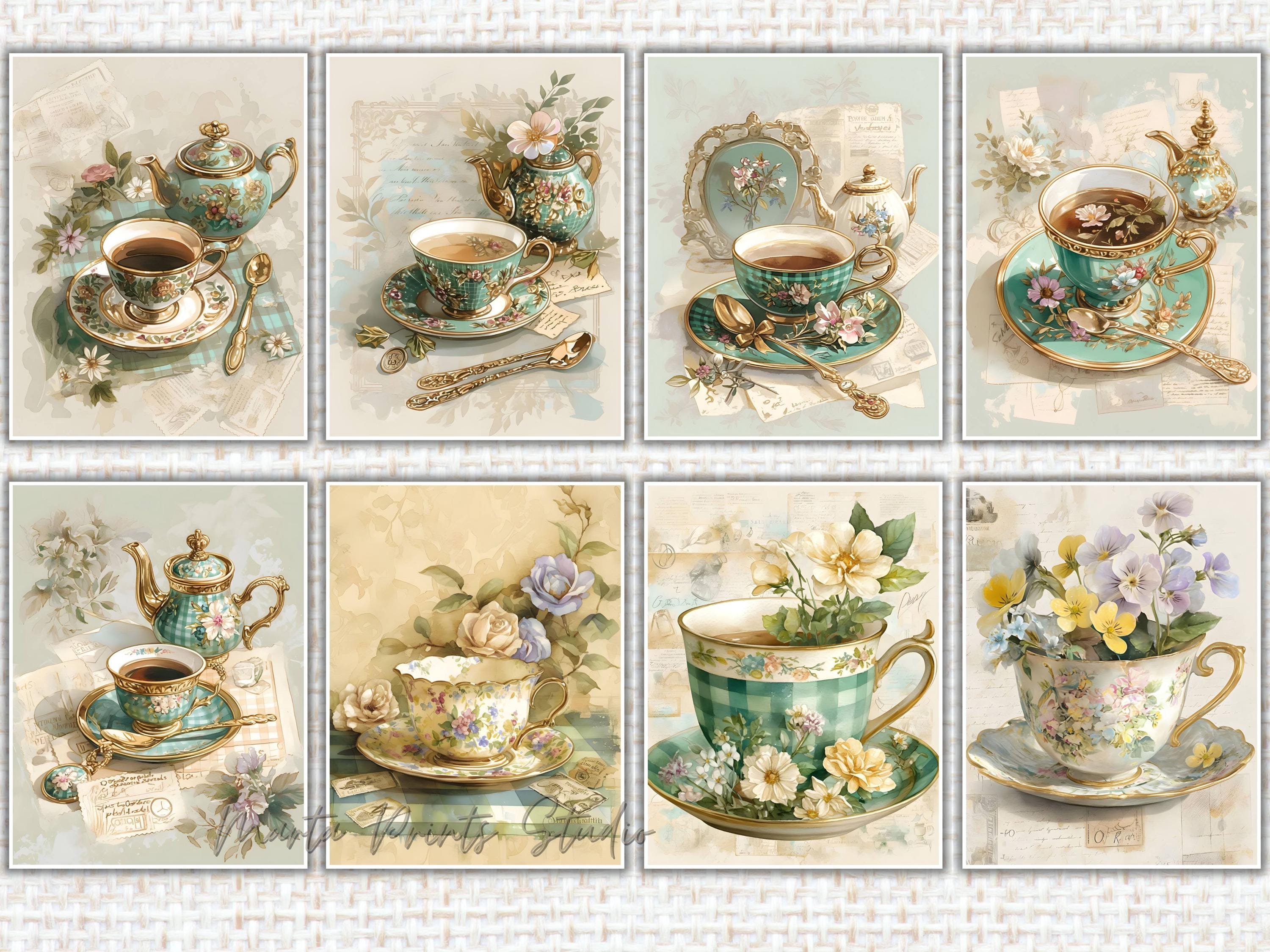 Vintage Tea Junk Journal Pages, Teapot Printable Scrapbook Supplies ...