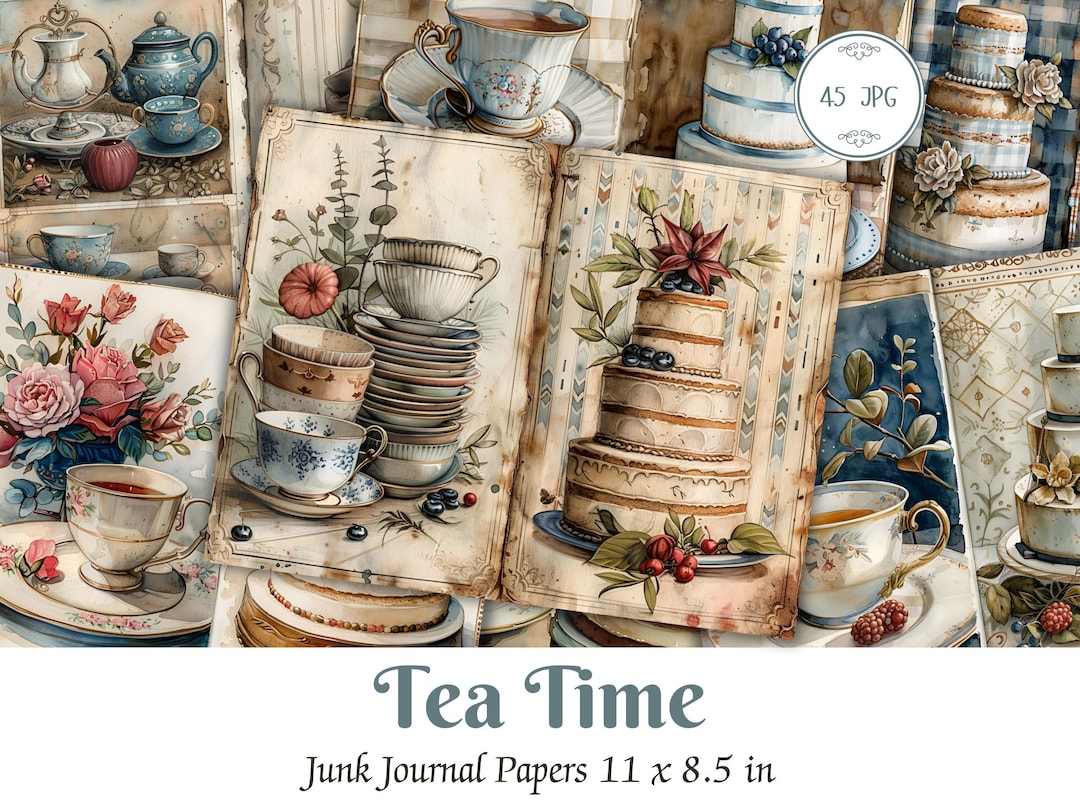 Vintage Tea Junk Journal Pages Teapot Printable Scrapbook Supplies ...