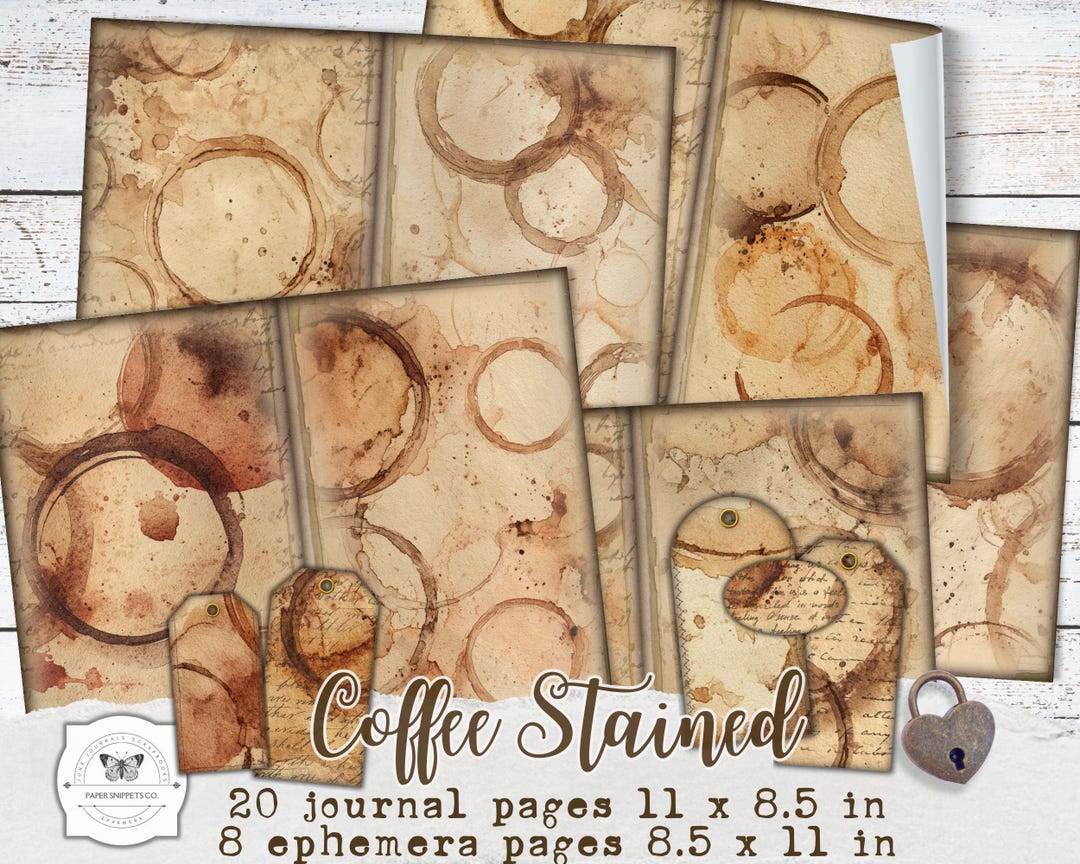 Coffee Stained Journal Pages & Ephemera Tags – Vintage Aged Papers ...