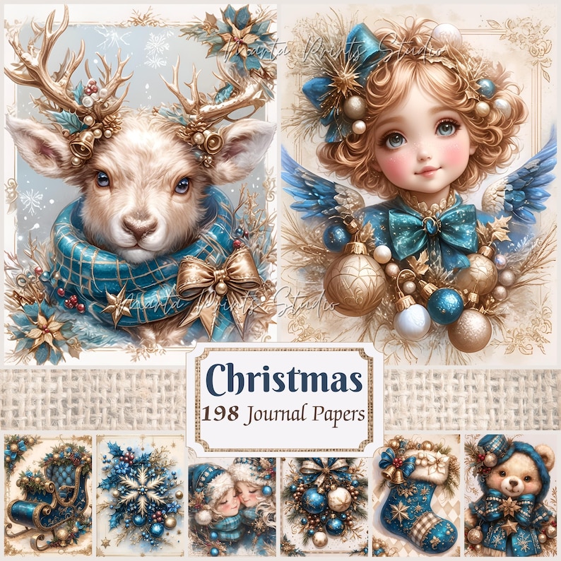 Blue Christmas Junk Journal Kit Christmas Printables Festive ...