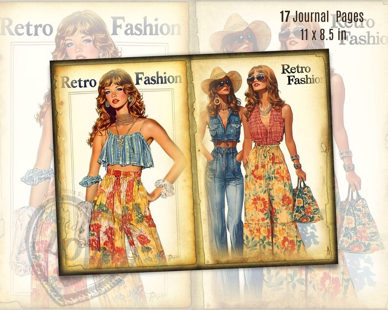 Vintage 1970s Fashion Printables 70s Fashion Junk Journal Pages Retro ...
