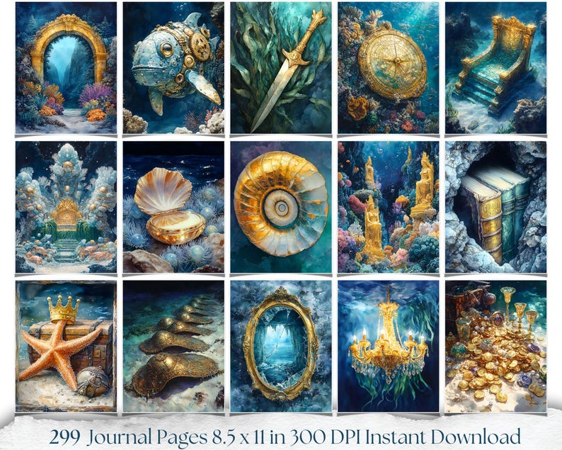 Dark Underwater Junk Journal Pages: Printable Mermaid Ephemera, Sea ...