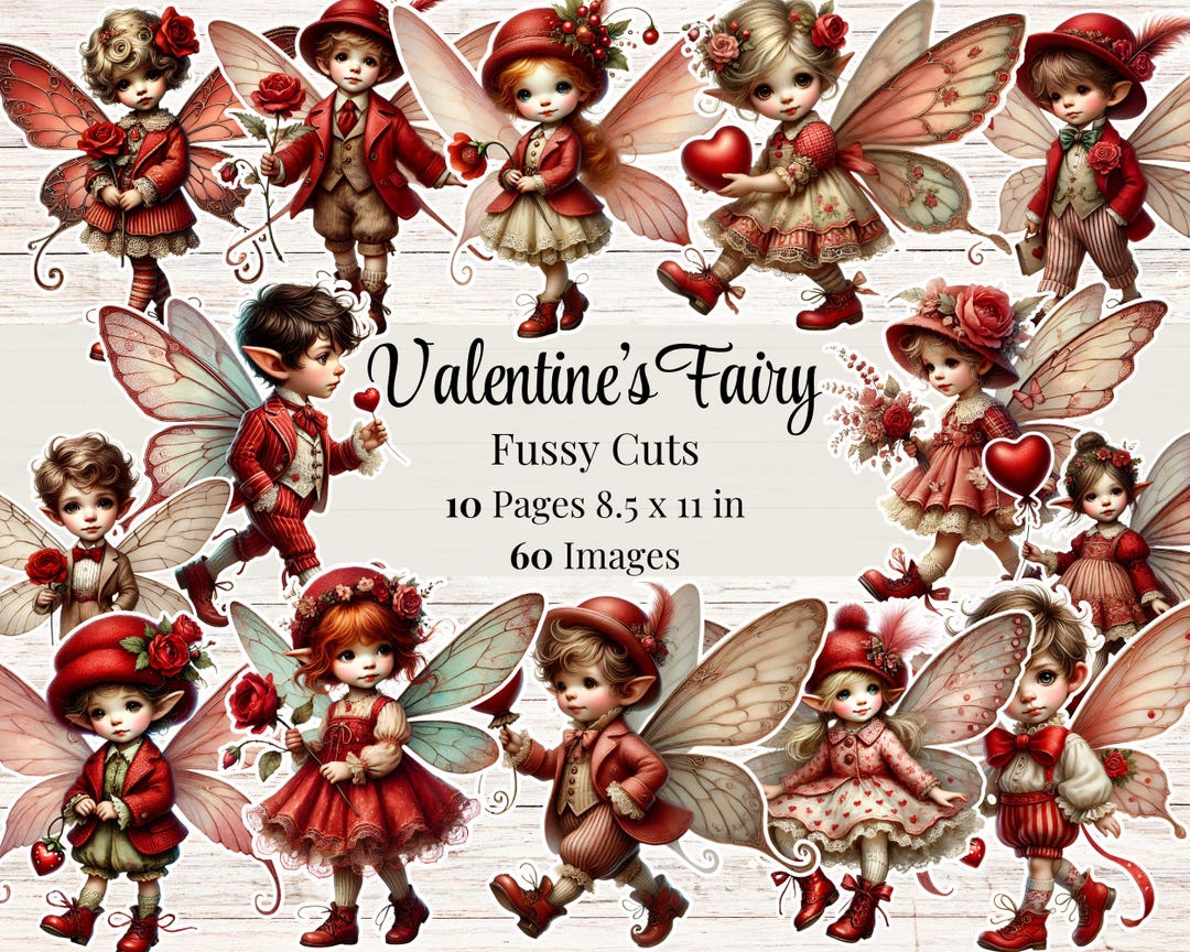 Vintage Valentine Fairy Fussy Cuts Clipart Fairy Printables Junk ...