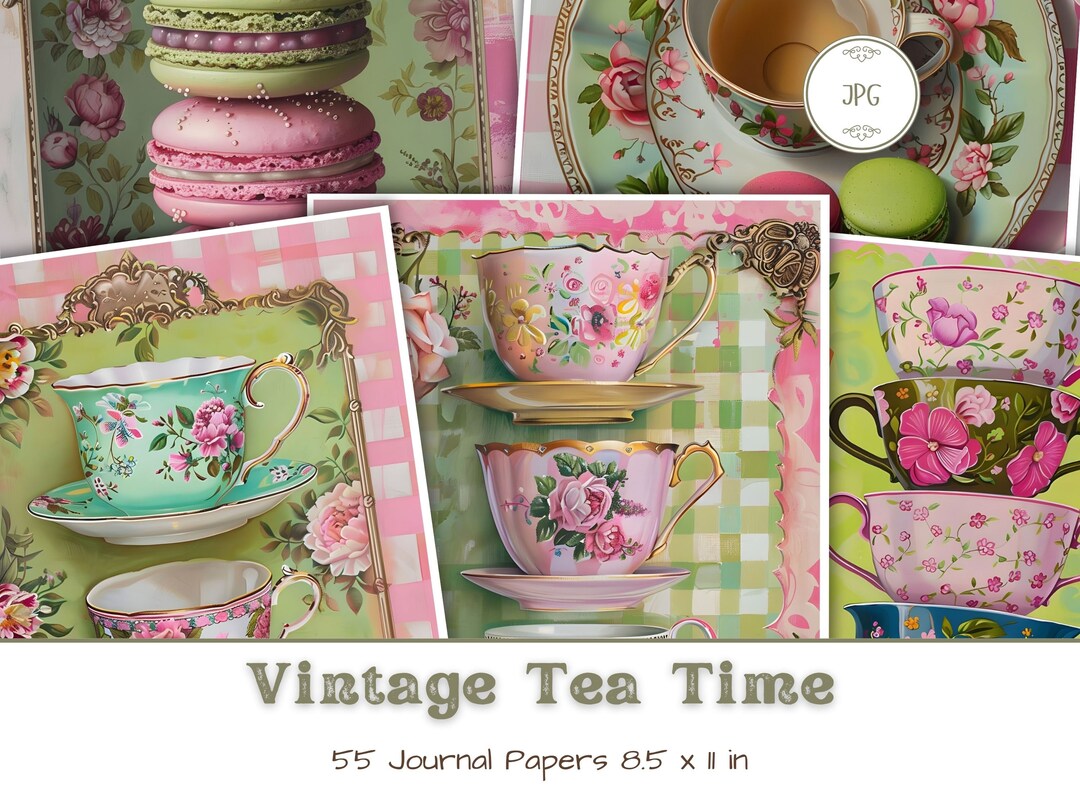 Vintage Tea Junk Journal Pages, Retro Teapot Printable Scrapbook Kit ...