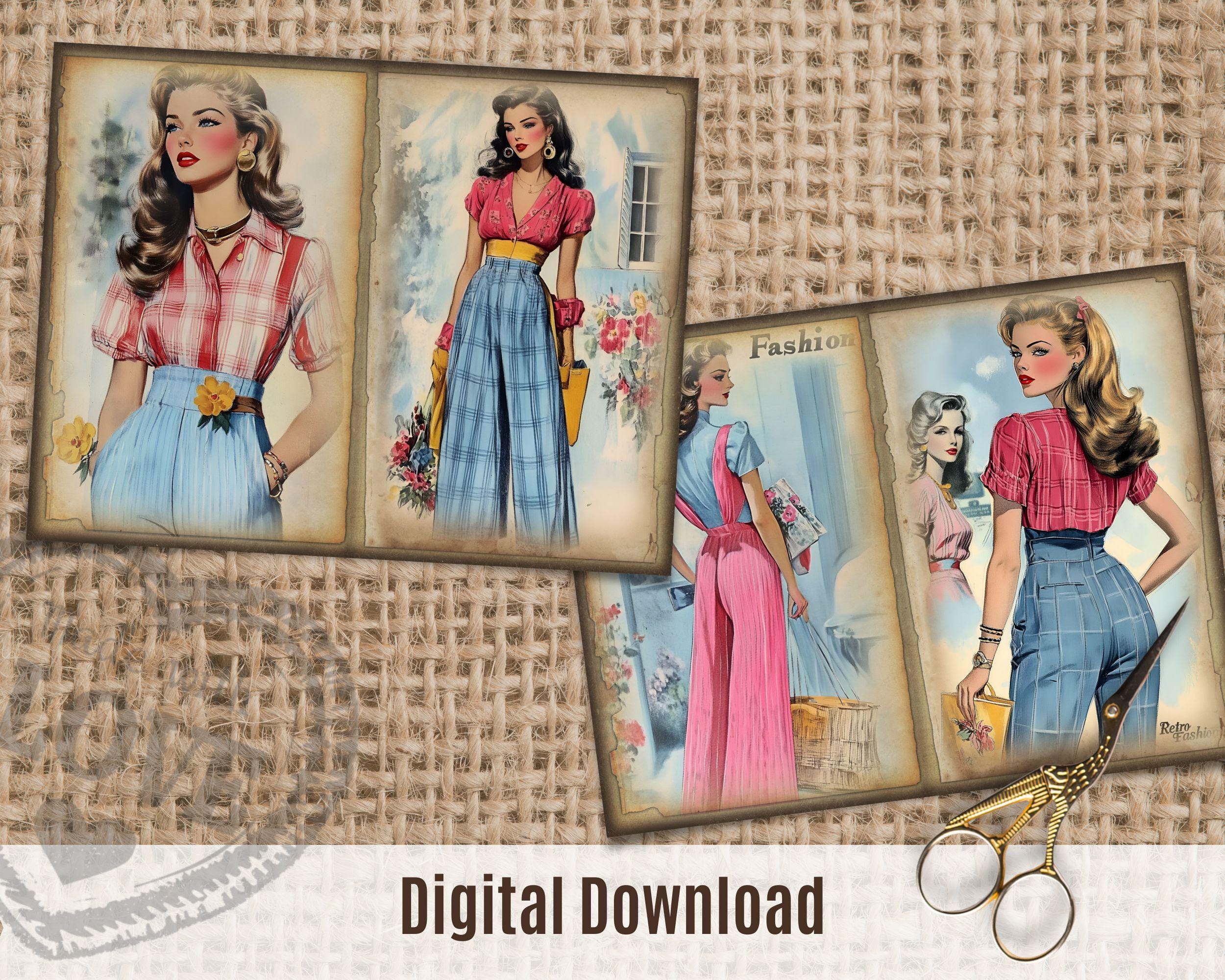 Vintage 1970s Fashion Printables 70s Fashion Junk Journal Pages Retro ...