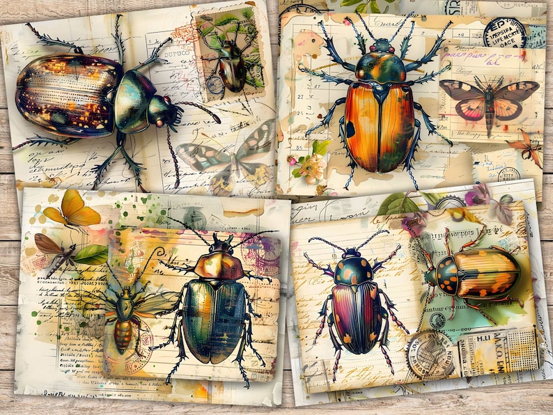 Vintage Insects Junk Journal Printable Pages, Watercolour Bugs Junk ...
